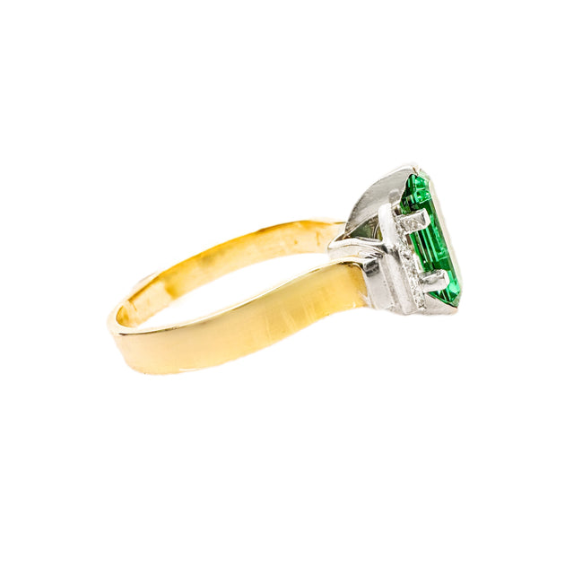 18ct Yellow Gold Art Deco Gilson Emerald Diamond Ring | CG Jewellery