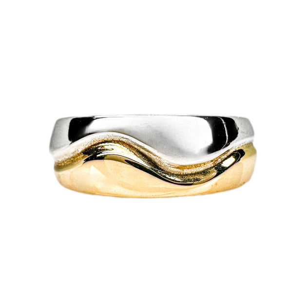 9ct Yellow & White Gold Wave Mens Ring | CG Jewellery