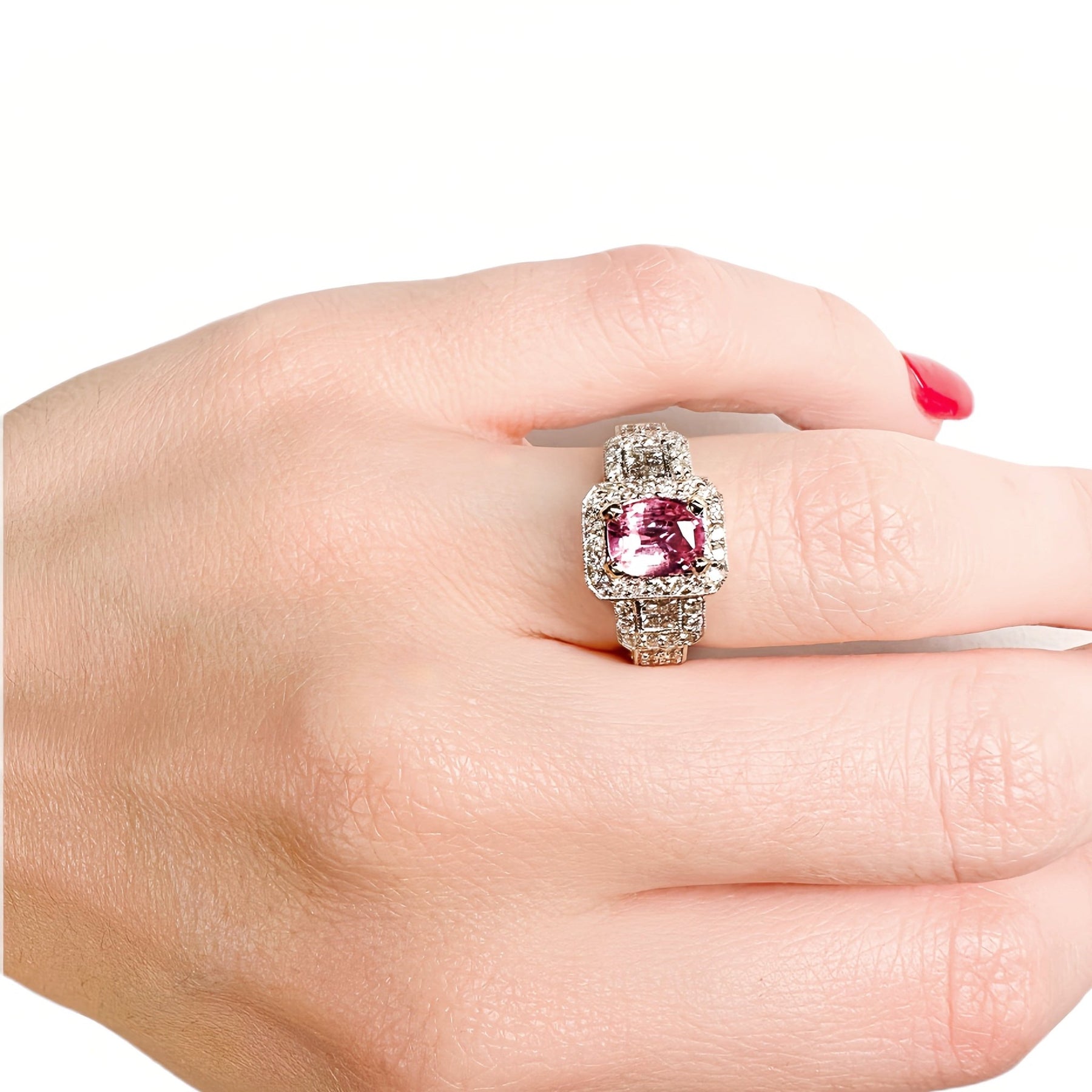 14ct White Gold Pink Sapphire & Diamond Ring | CG Jewellery